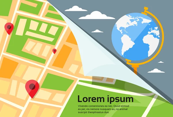 Folded maps navigation with red color point markers — Stock Vector ...