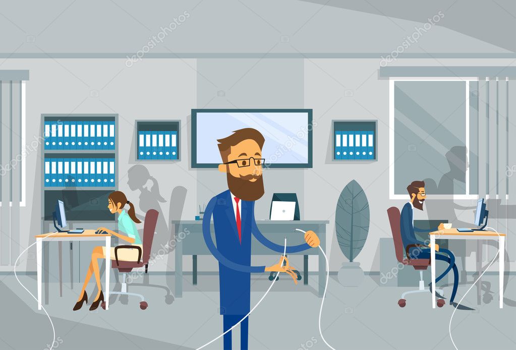 Business Man Holding Cable Office Connection Concept Stock Vector Image ...