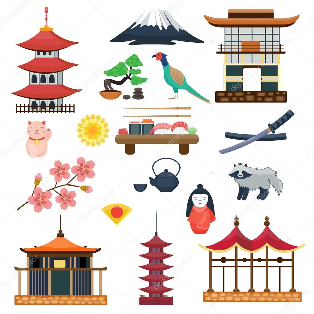 Japan vector collection. Japanese traditional symbols culture — Stock ...