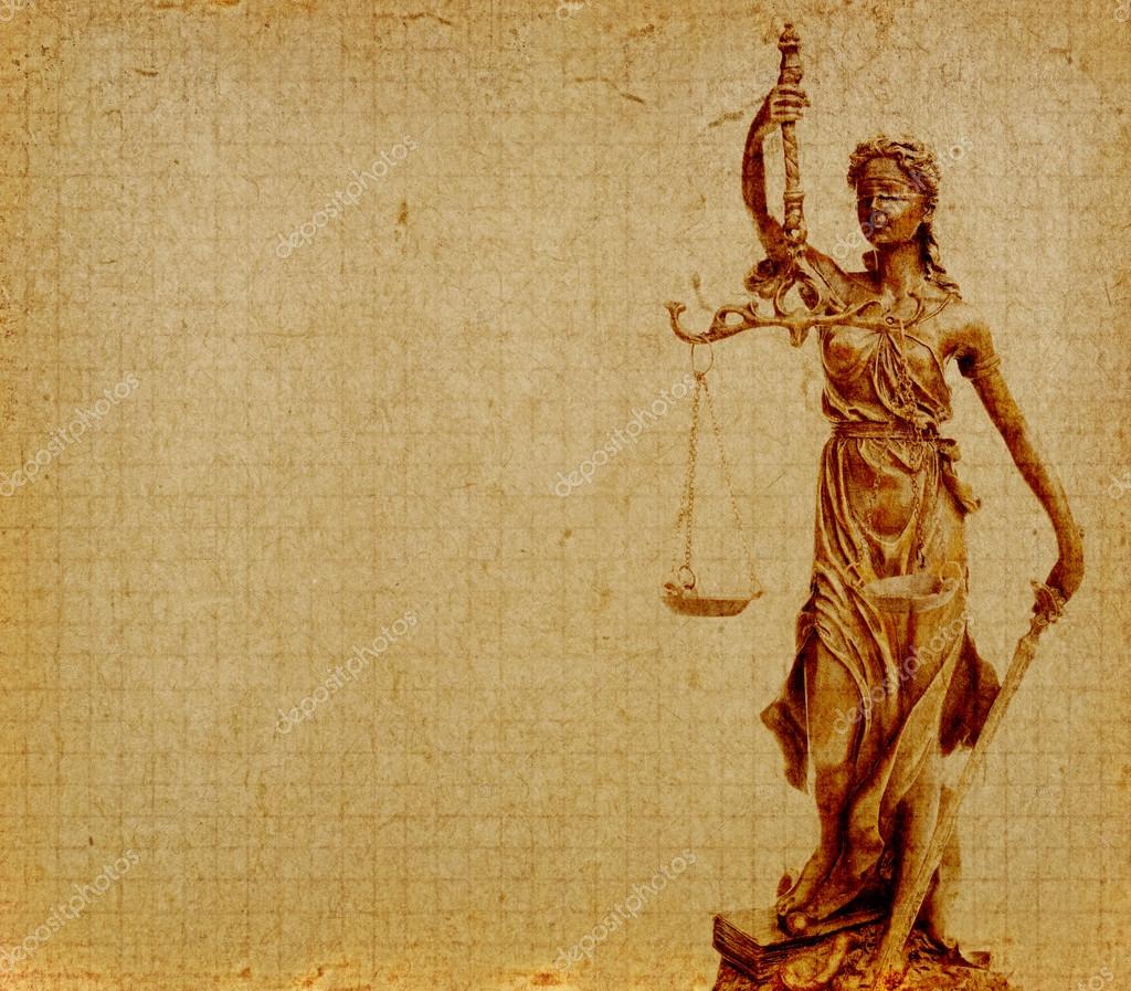 Statue of justice on old paper background, law concept Stock Photo by ...