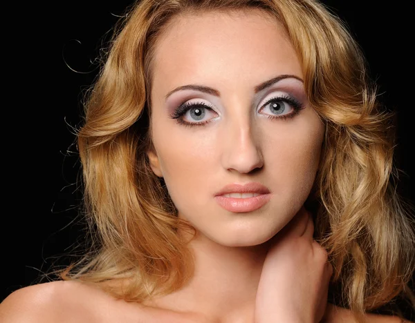 Fashion Portrait Beautiful Blonde Woman With Professional Makeup Over