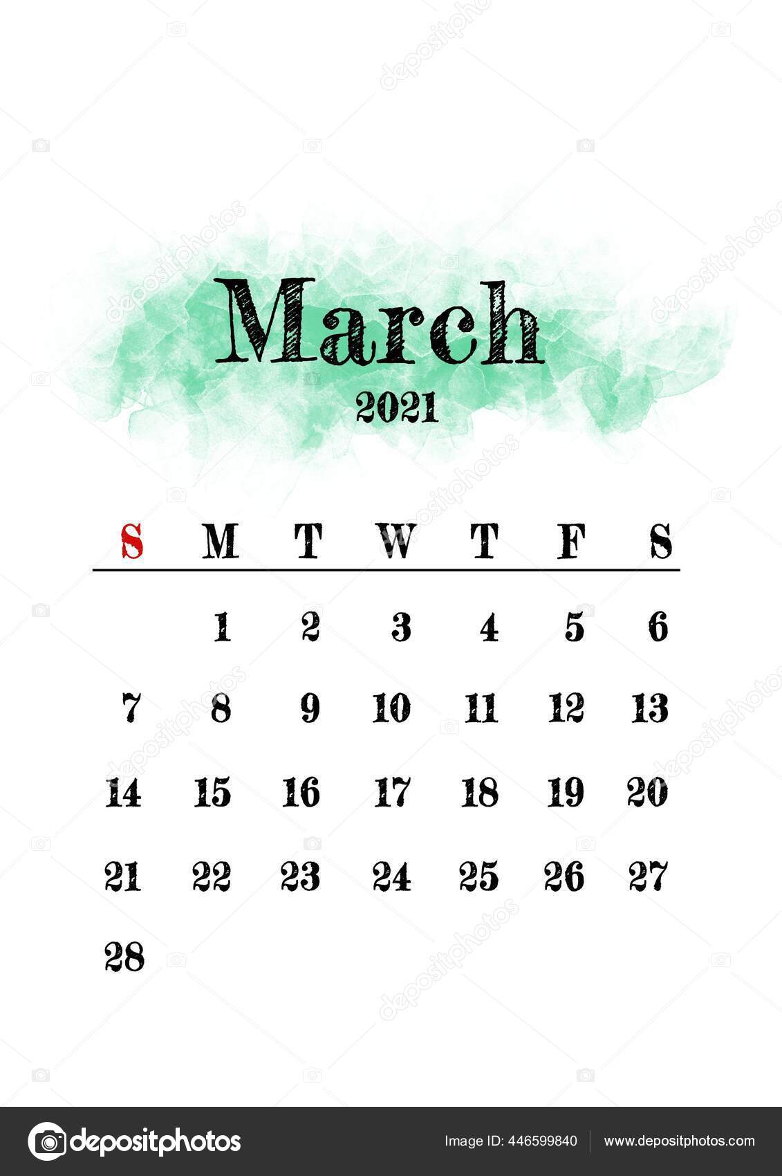 2021 Marzo Mes Calendario Plantilla Diseño Minimalista Ilustración de ...