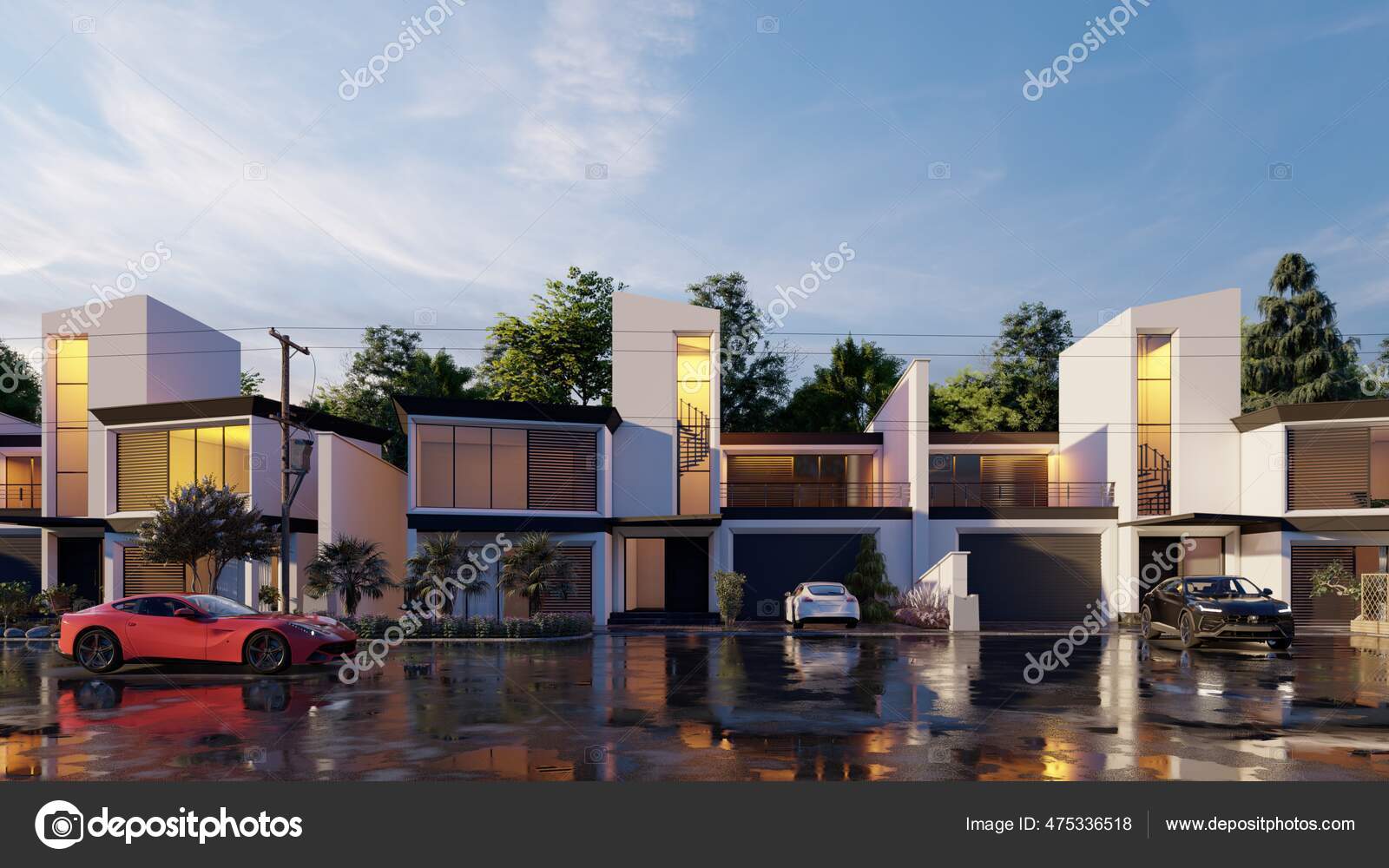 Render View Beautiful Houses Exterior Neighborhood Stock Photo by ...