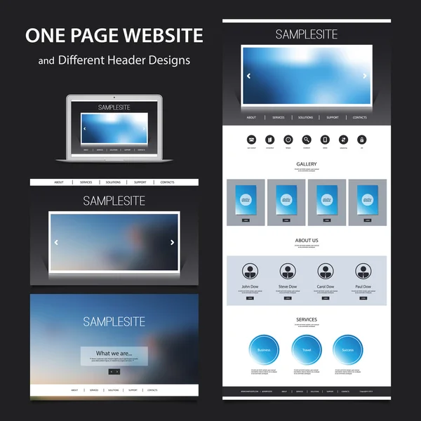One Page Website Template and Different Header Designs with Blurred ...