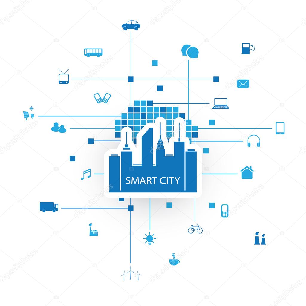 Smart City, Internet of Things Design Concept with Icons Stock Vector ...