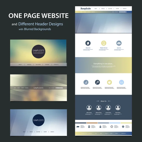 One Page Website Template and Different Header Designs with Blurred ...