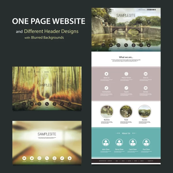 Blue One Page Website Template and Different Header Designs with ...