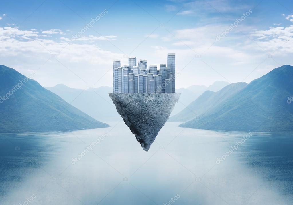 City on cliff under river Stock Photo by ©Nomadsoul1 79674374