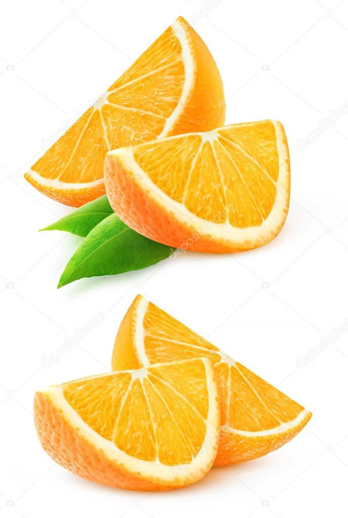 Two slices of orange fruit isolated Stock Photo by ©photomaru 96844936