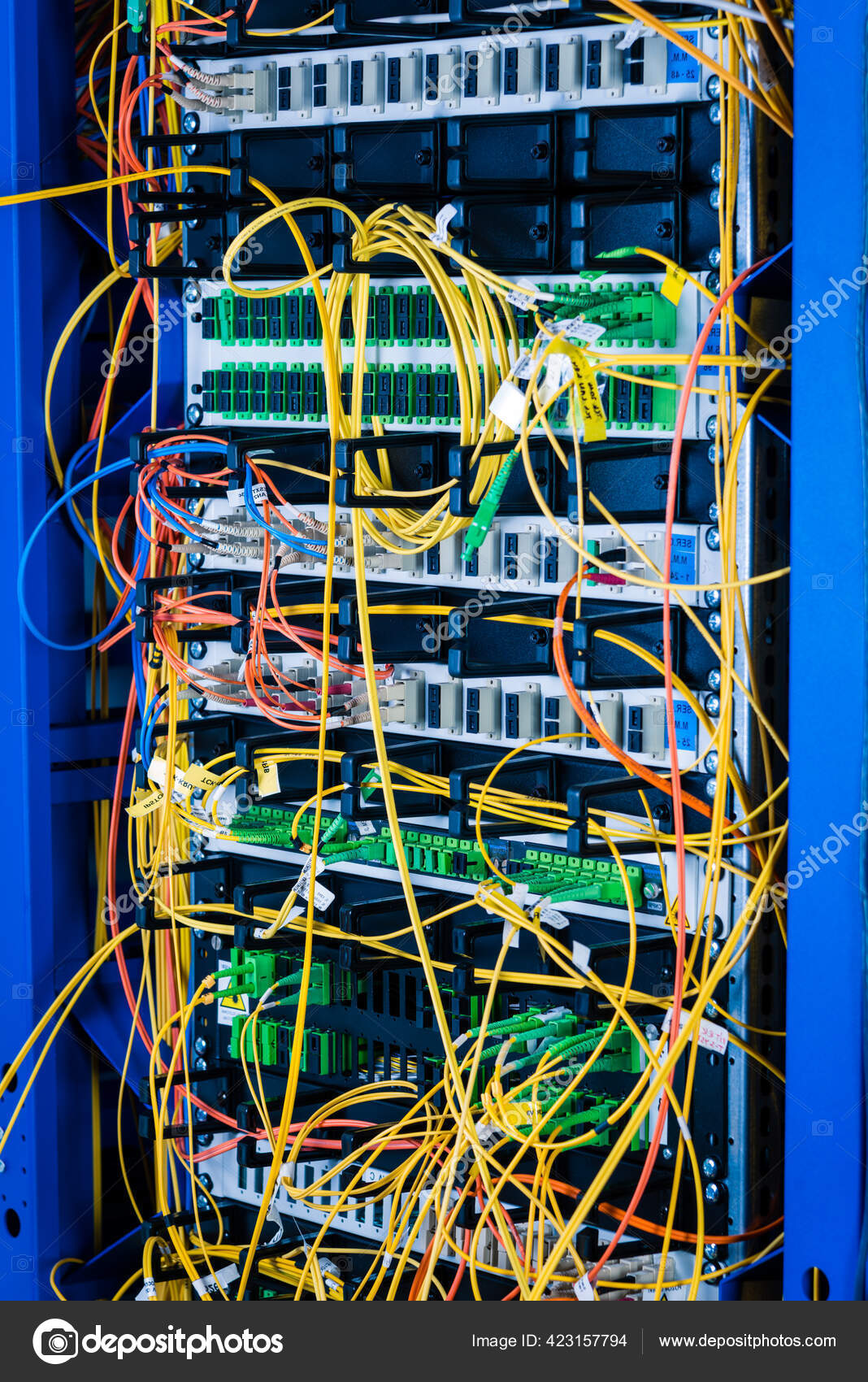 Detail Server Rack Fiber Optic Cables Attached Front Panel Switch Stock ...