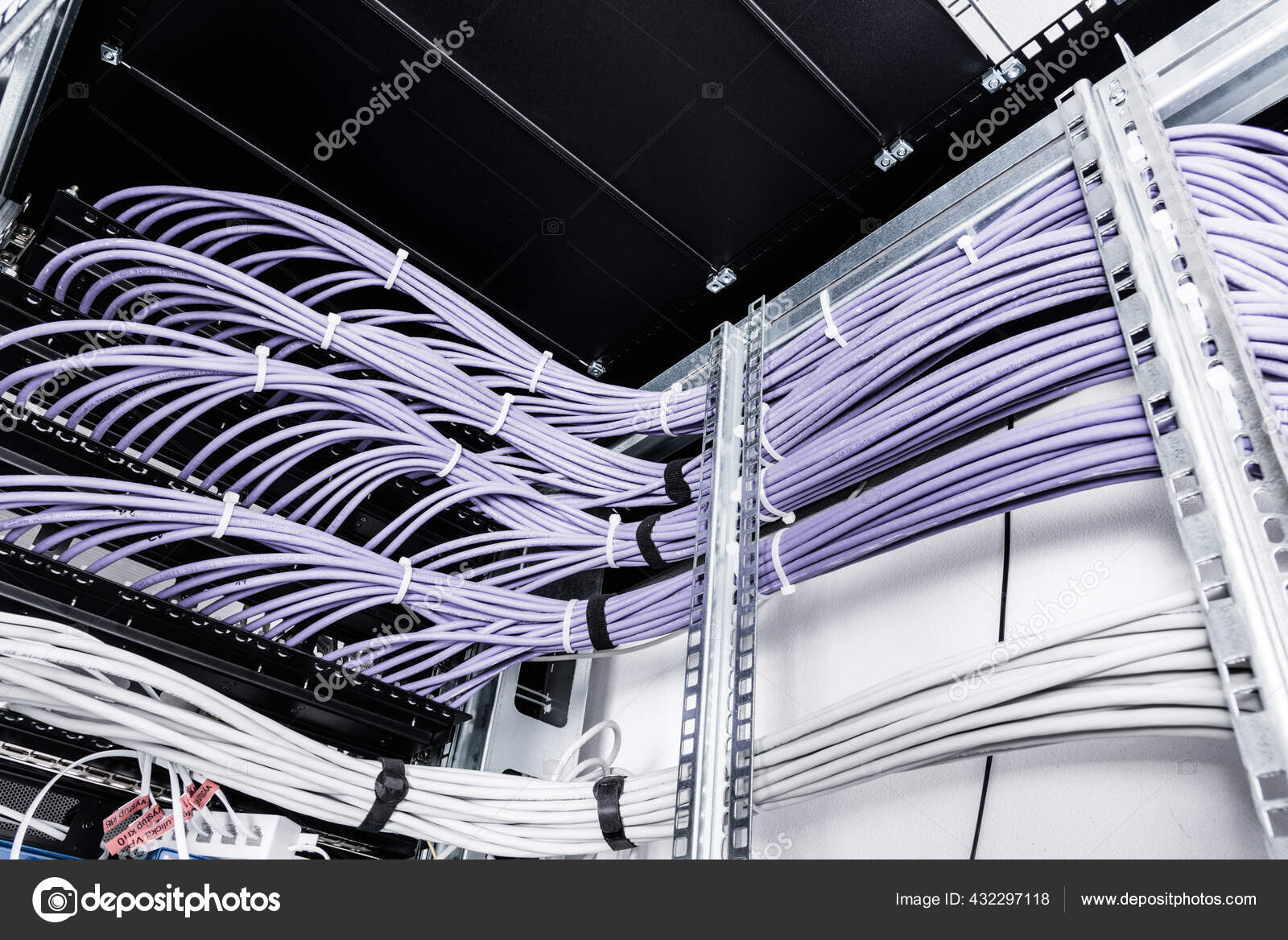 Bunch Patch Network Cables Sorted Rack Cabinet Leading Patch Panel ... Bunch Patch Network Cables Sorted Rack Cabinet Leading Patch Panel ...