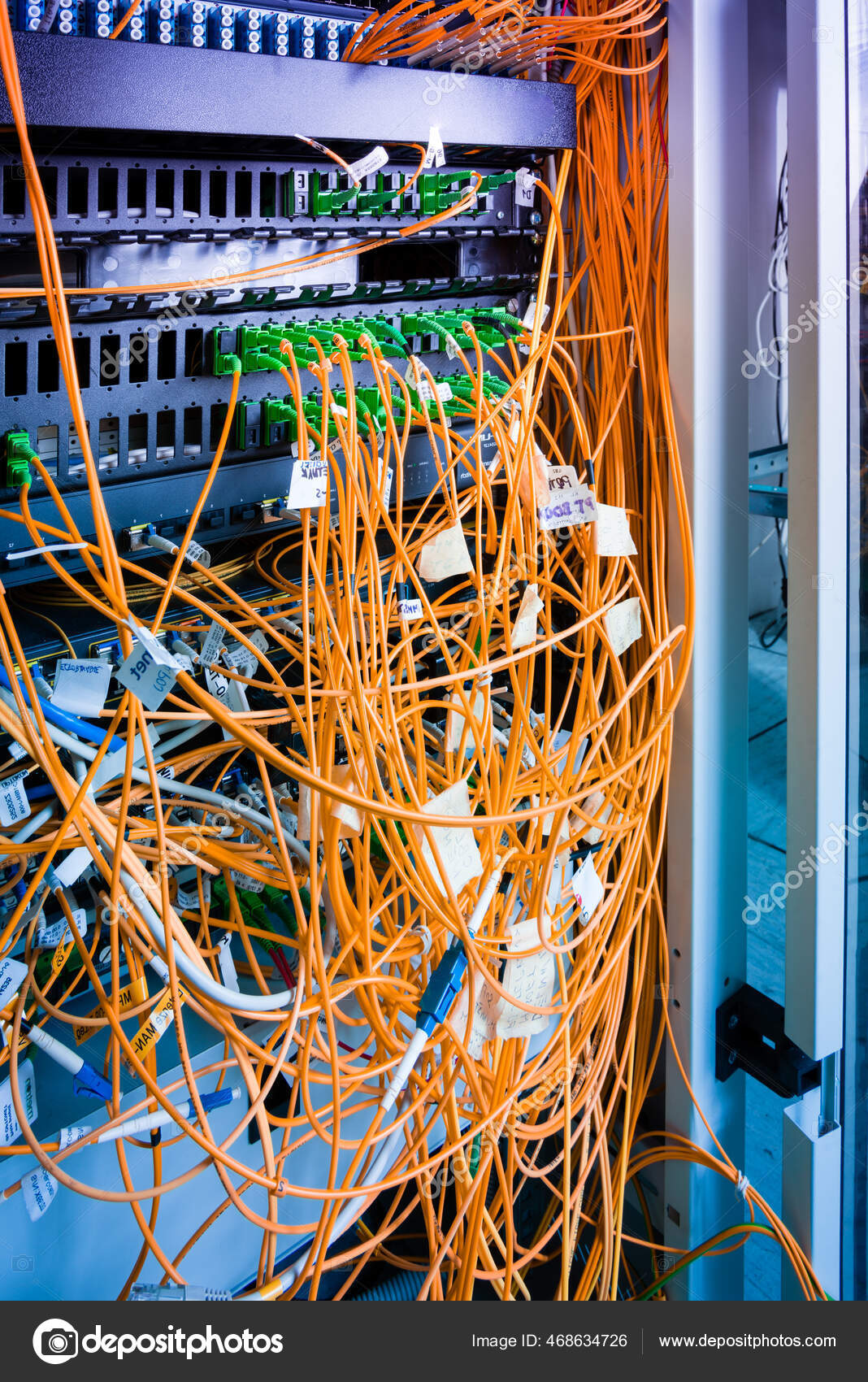 Fiber Optic Cables Plugged Network Switch Panel Data Center — Stock ...