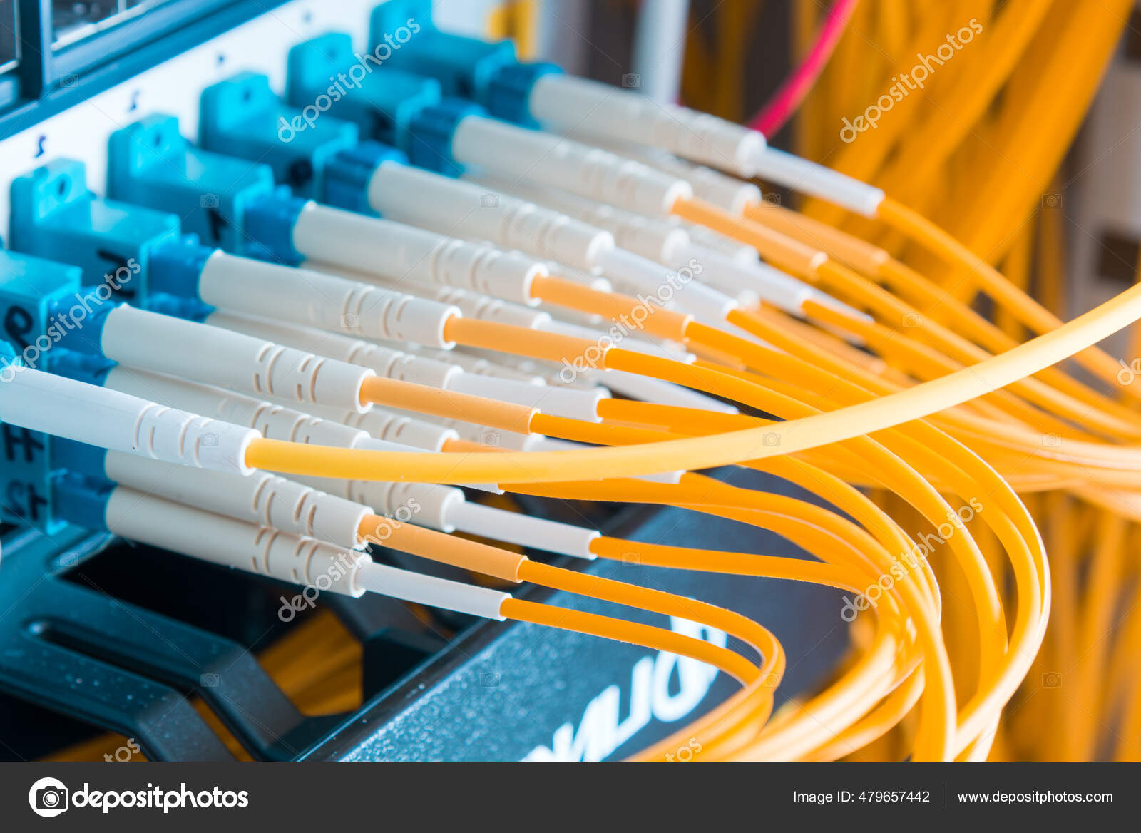 Fiber Optic Cables Plugged Network Switch Panel Data Center Stock Photo ...