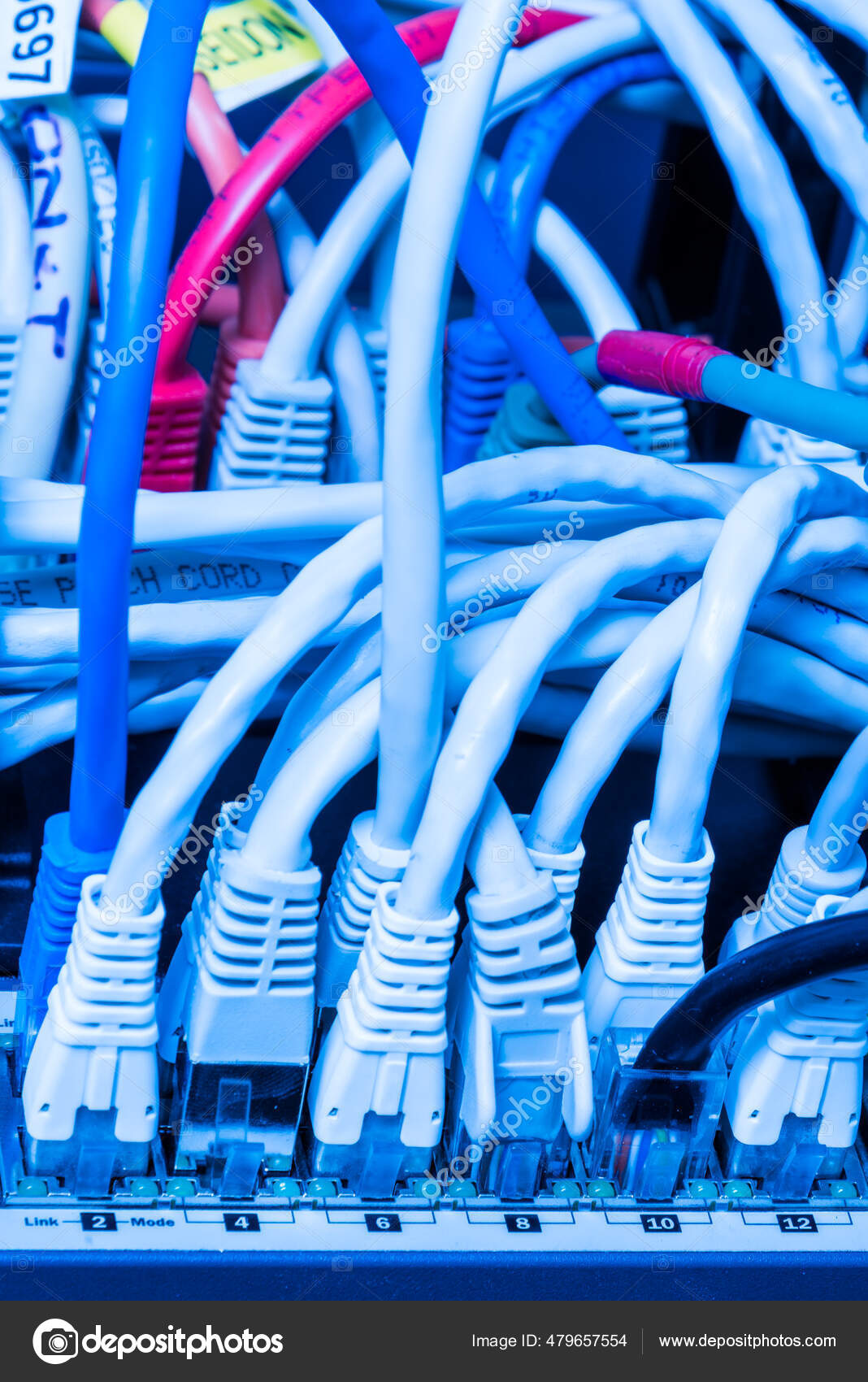 Various Ethernet Cables Plugged Network Switch — Stock Photo © kubais #479657554