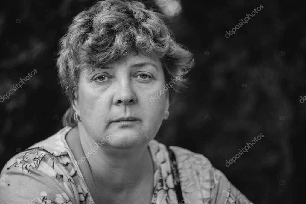 Black White Portrait Middle Aged Woman — Stock Photo © ramvseb #105498988