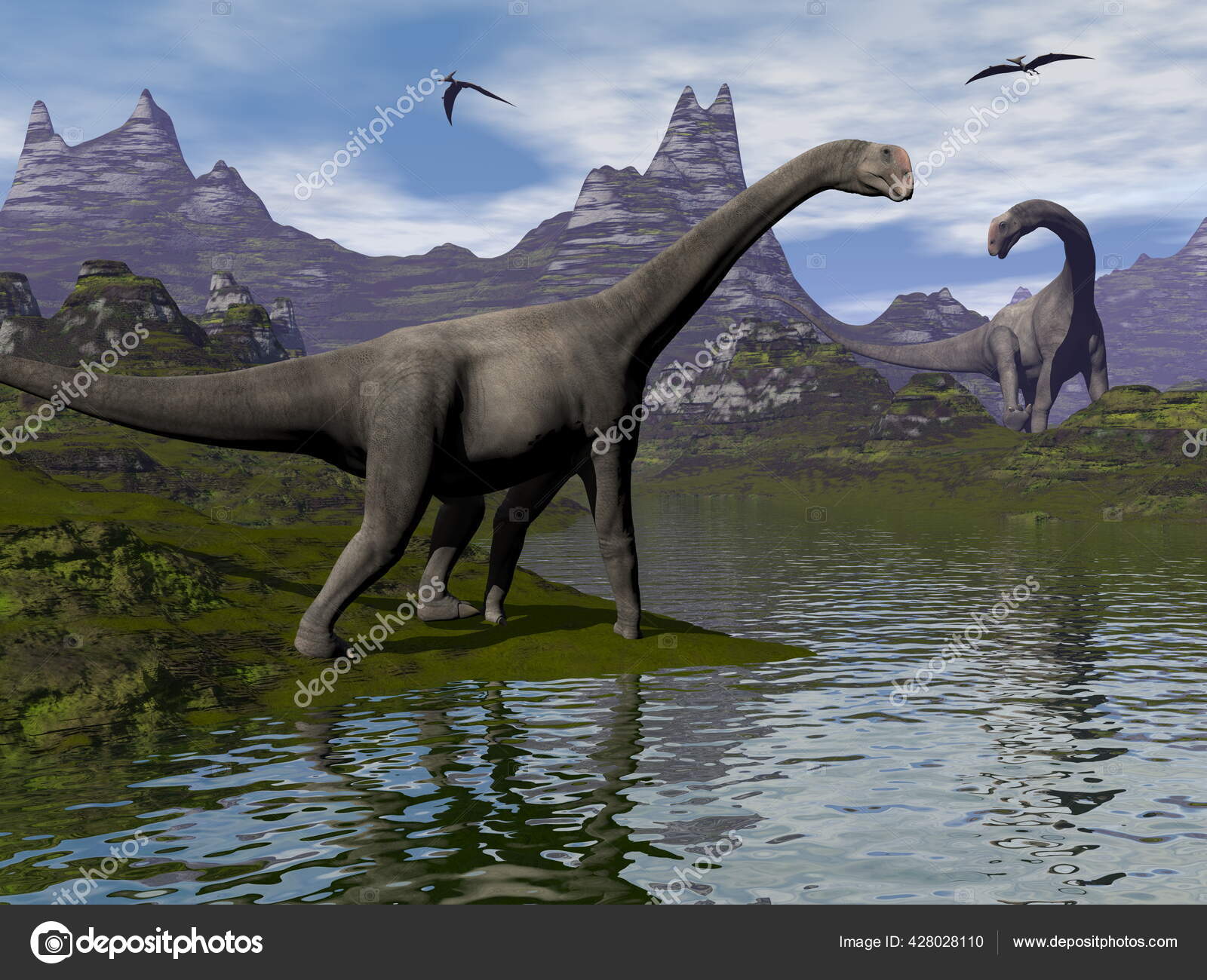 Brontomerus dinosaurs - 3D render Stock Photo by ©Elenarts 428028110