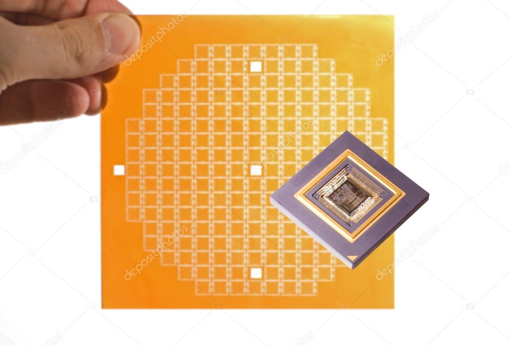 Microprocessor and chip mask in hand — Stock Photo © pgkirich #104147326