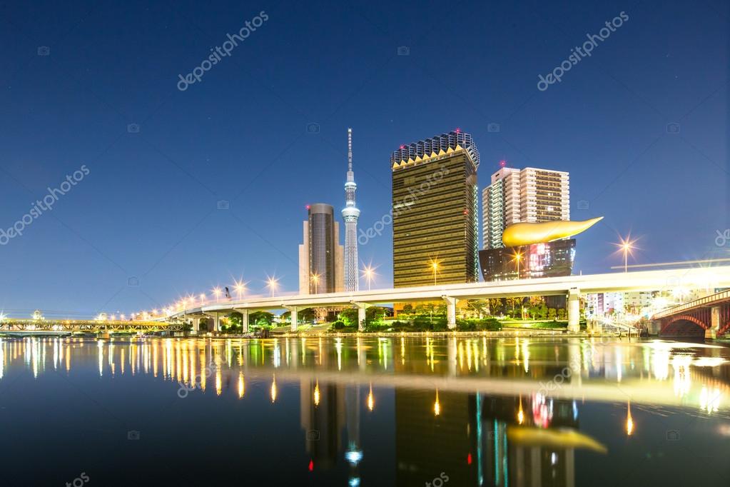Bridge, water, modern buildings and Tokyo tower Stock Photo by ...