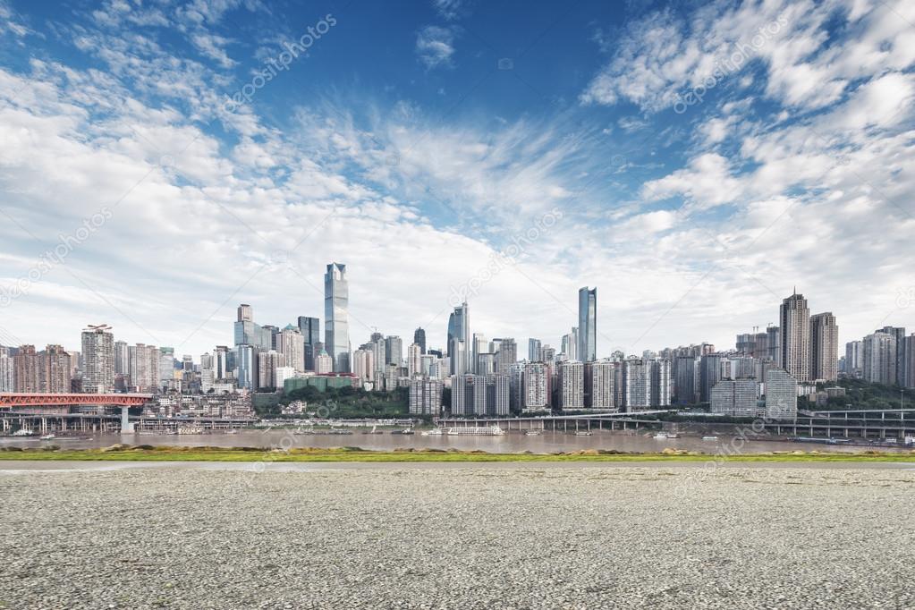 Empty ground with cityscape and skyline of Chongqing — Stock Photo ...