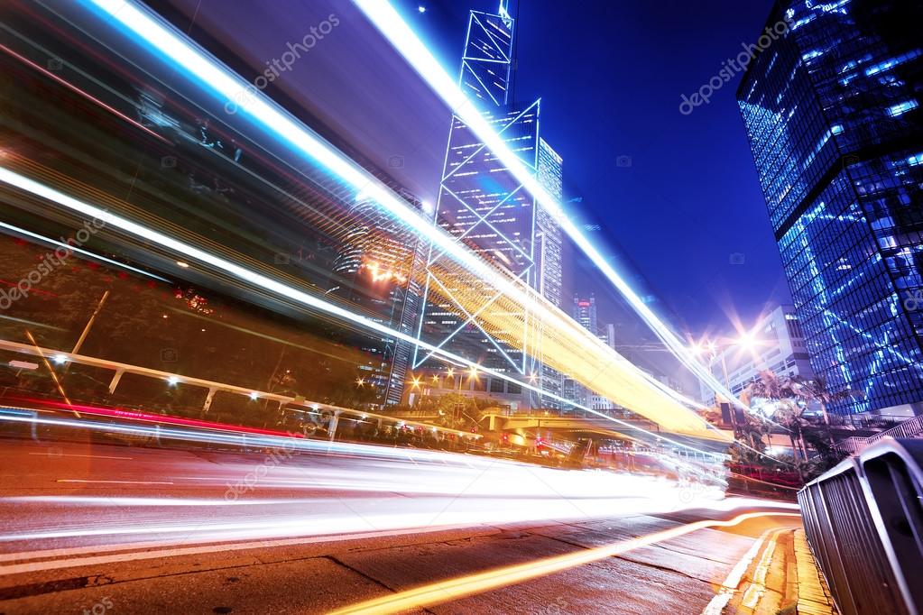 Traffic light trails in modern city street — Stock Photo © zhudifeng ...