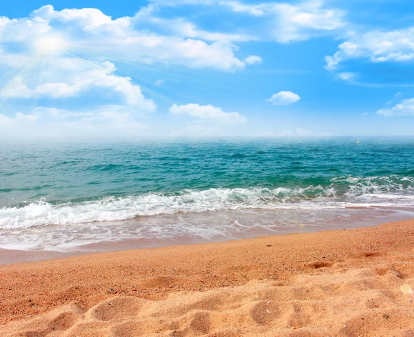 Sandy beach and sun in blue sky background stock photos creative market ...