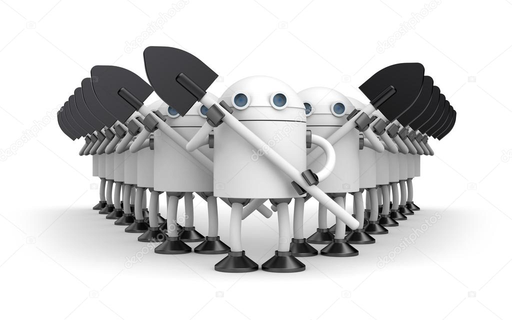 Group robots with shovels — Stock Photo © Pixelery.com #97722146