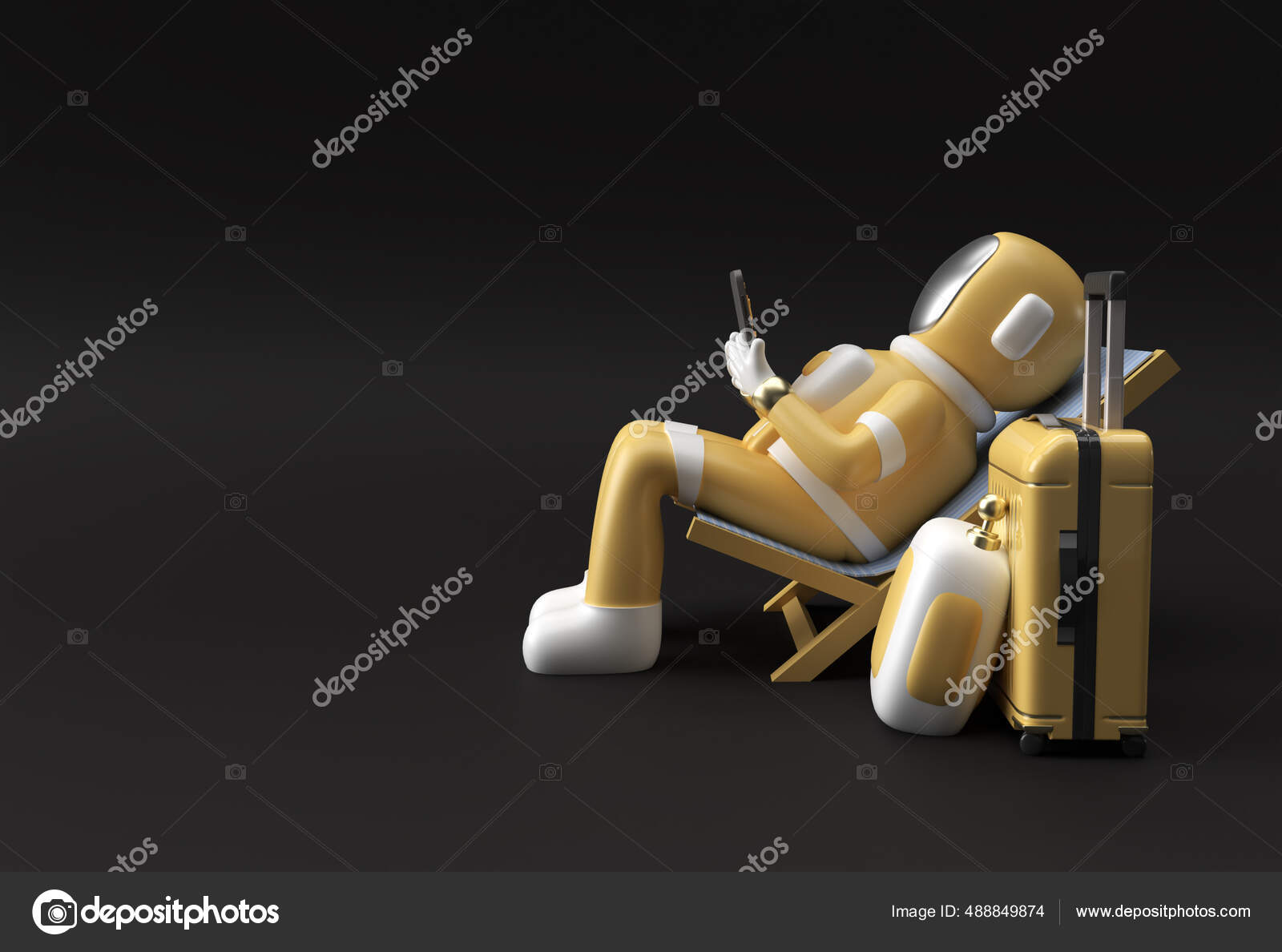 Render Spaceman Astronaut Sitting Chair Using Phone Travel Suitcase ...