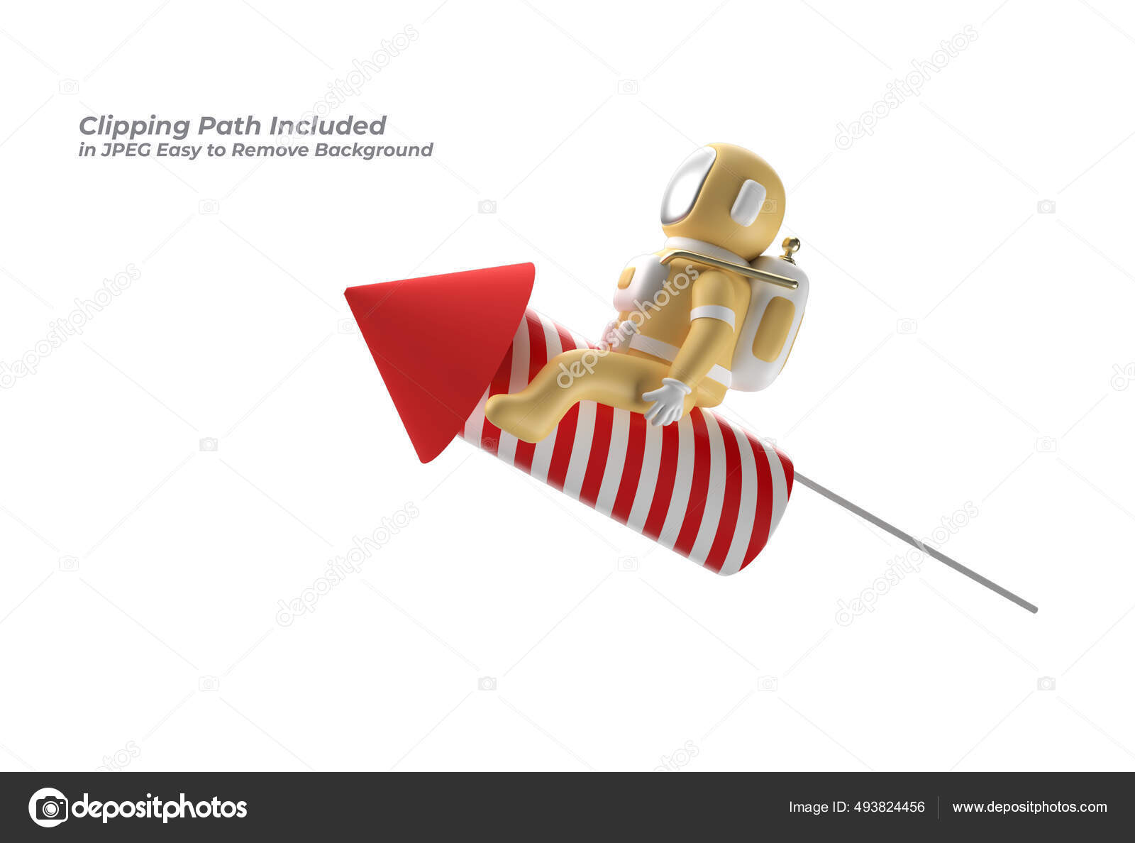 Astronaut Flying Firecracker Rocket Pen Tool Created Clipping Path ...