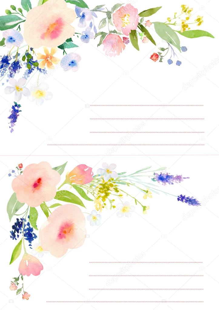 Watercolor Flowers Card Template Stock Illustration By ©yaskii 109948726