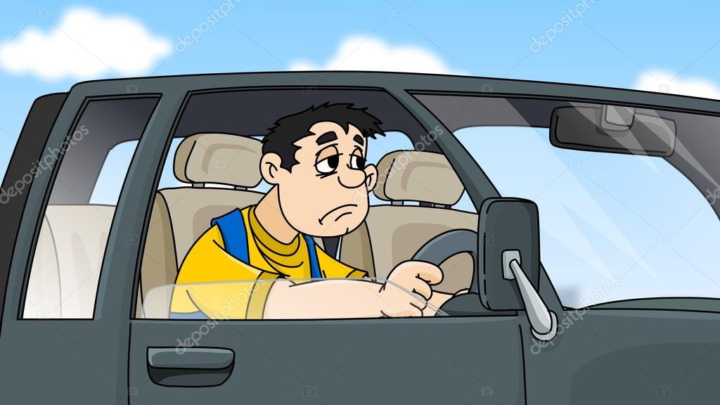 Tired driver driving car. Stock Illustration by ©Regisser_com #98423678