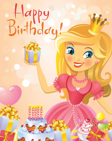 Happy Birthday Princess Greeting Card ⬇ Vector Image By © Azzzya