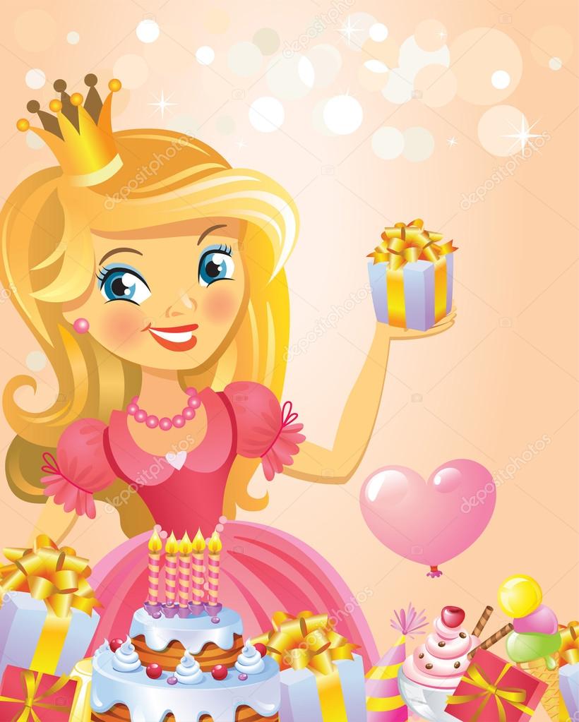 Happy Birthday, Princess, greeting card. ⬇ Vector Image by © azzzya ...