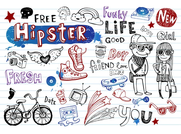 Hipsters doodle set — Stock Vector © azzzya #68608165