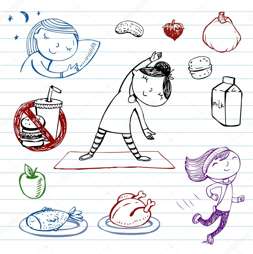 Healthy Lifestyle Doodle Set — Stock Vector © Azzzya 68163557