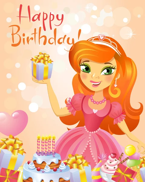 Happy Birthday Princess Greeting Card ⬇ Vector Image By © Azzzya
