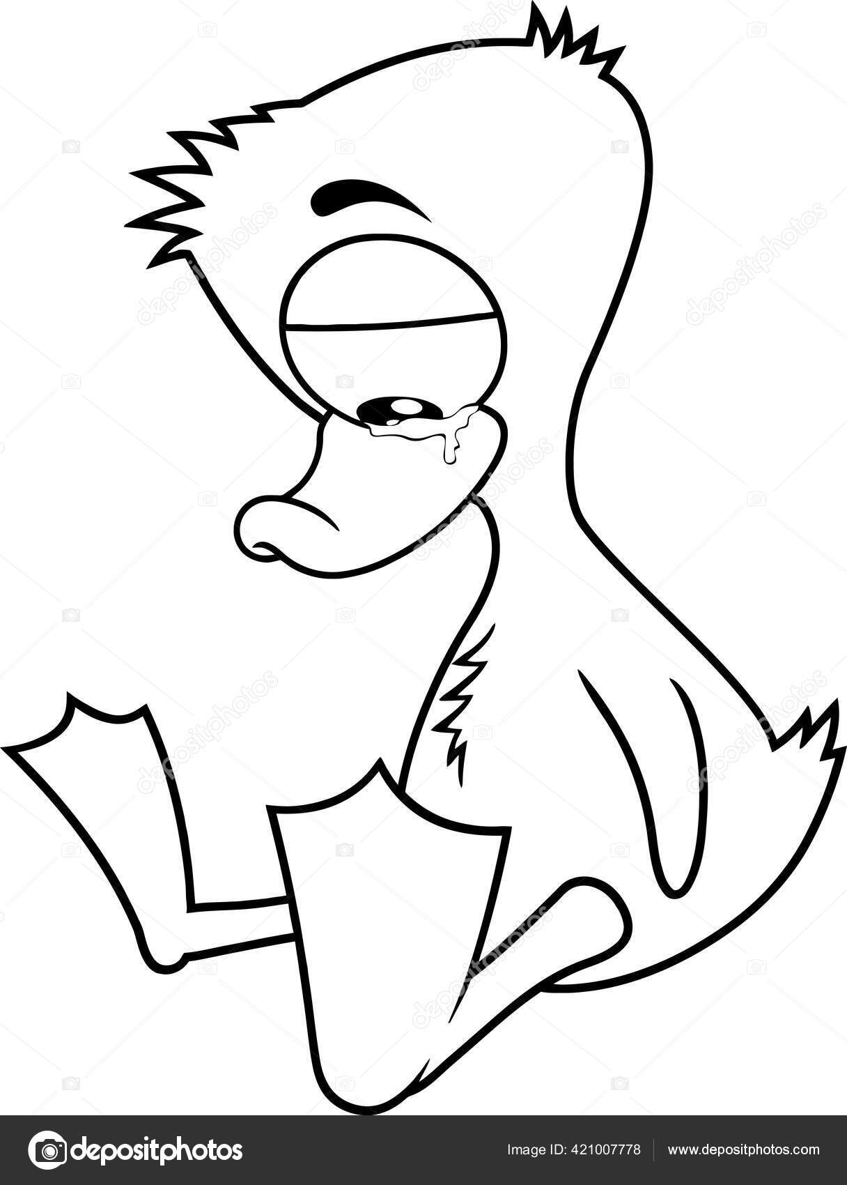 Stockillustratie van Zwart Wit Lelijk Duckling Cartoon Character Huilen ...