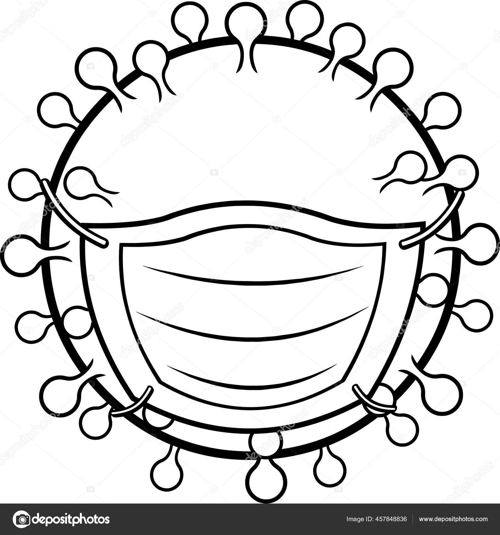 Outlined Coronavirus Covid Pathogenic Bacteria Face Mask Raster ...