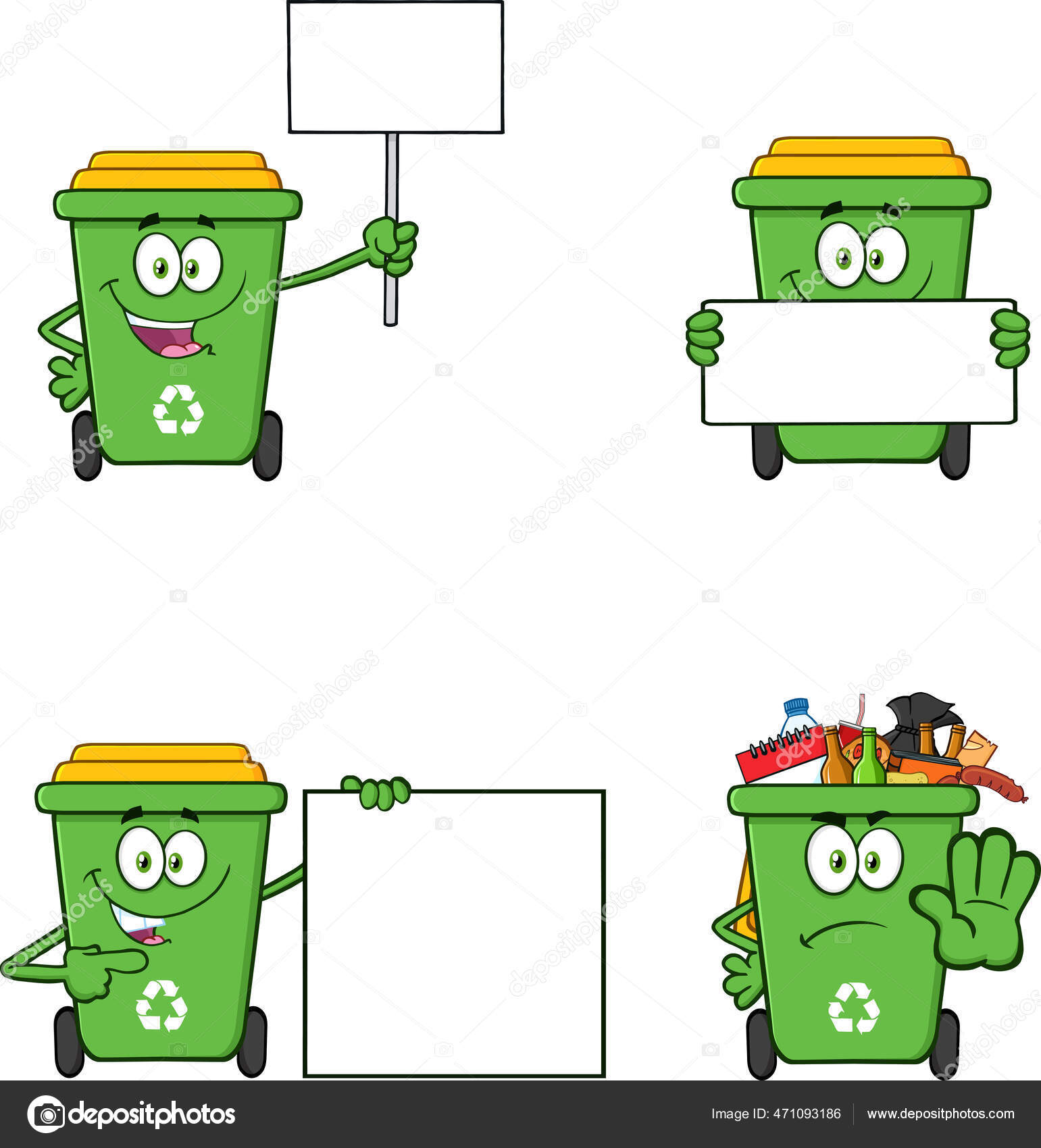 Vector Ilustración Dibujos Animados Conjunto Botes Basura Vector de ...