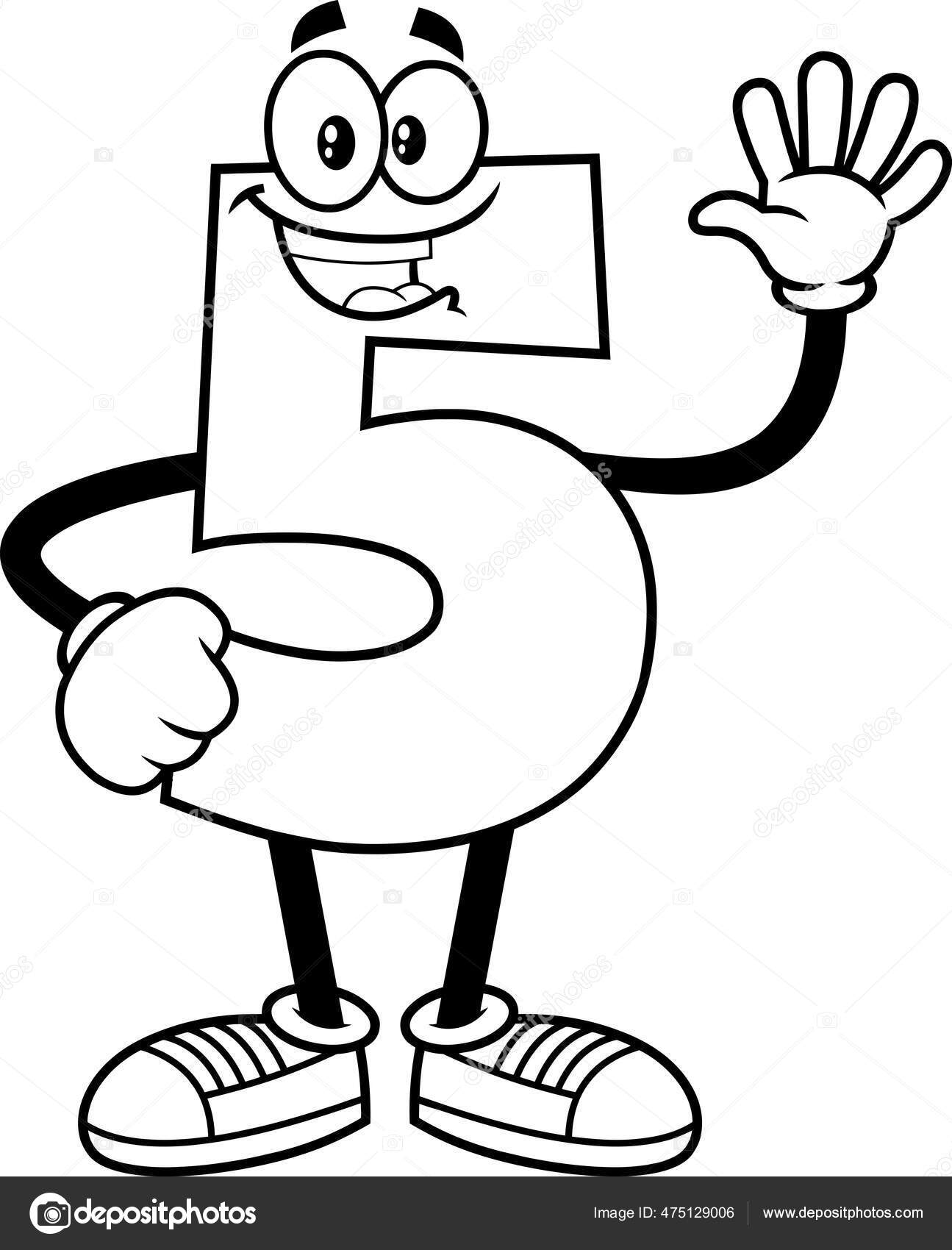 Número Cinco Personaje Dibujos Animados Icono Web Simple Ilustración ...