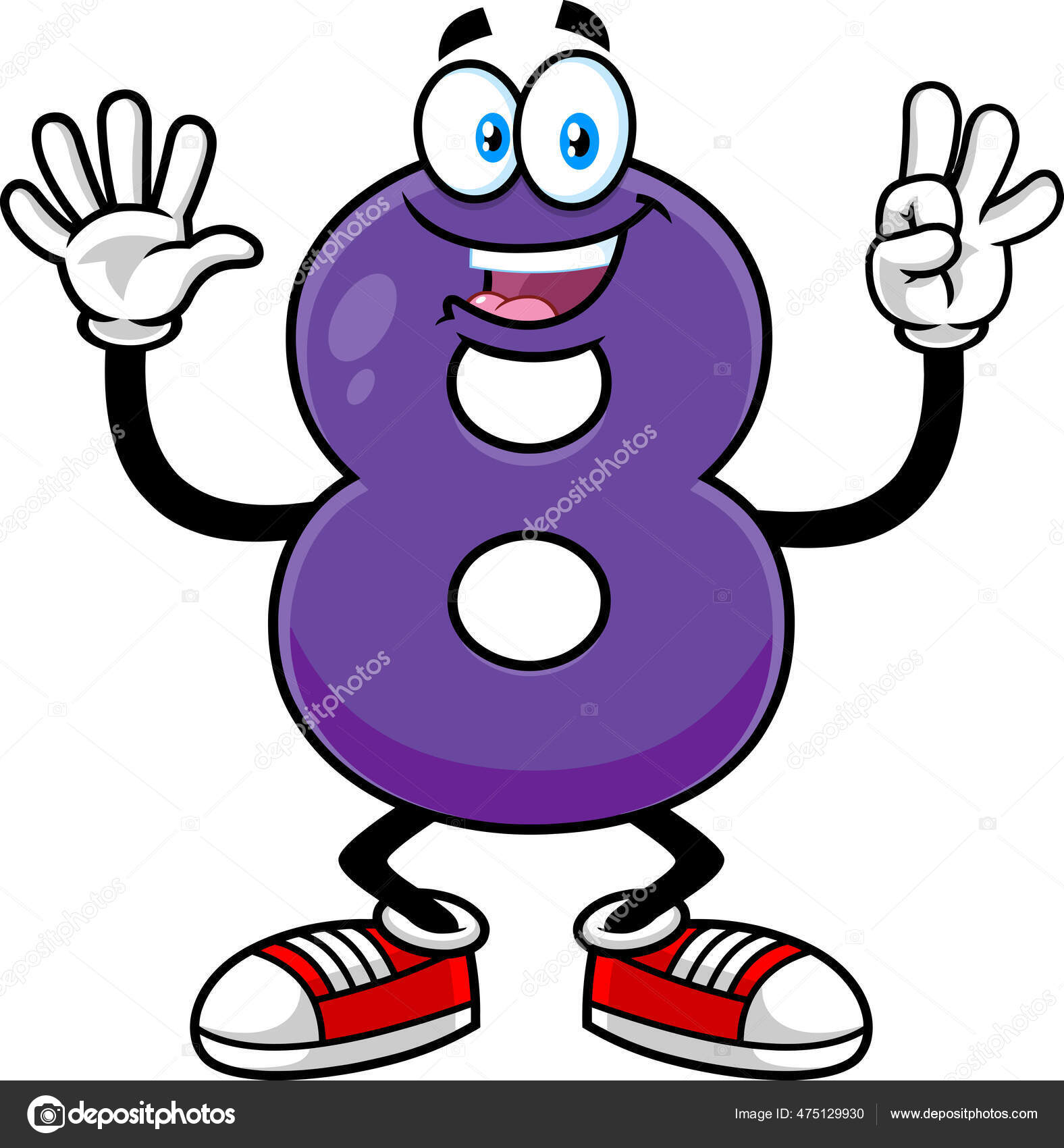 Número Ocho Personaje Dibujos Animados Icono Web Simple Ilustración ...