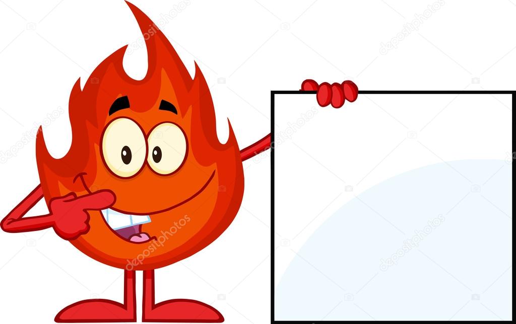 Cute Fire Cartoon Character Showing A Banner Sign — Stock Photo ...