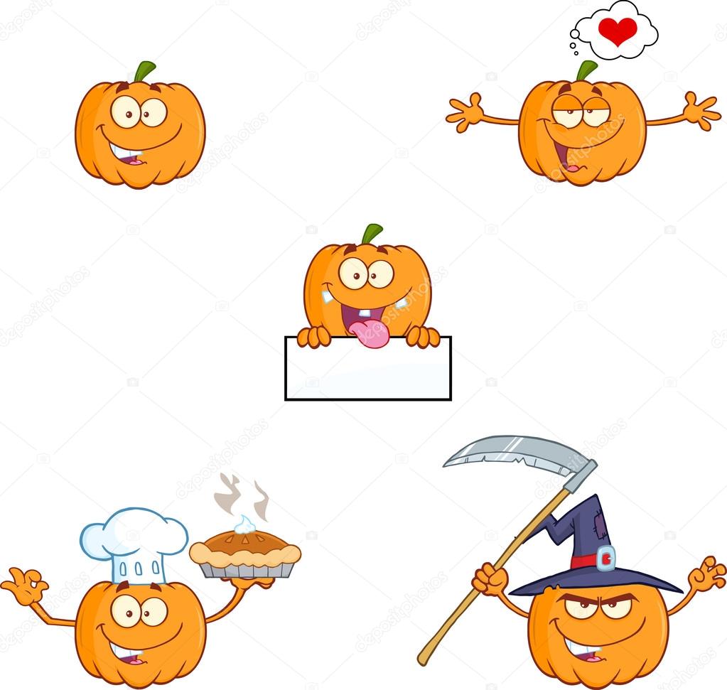 Pumpkin Cartoon Character Series 7. Collection Set Stock Illustration ...