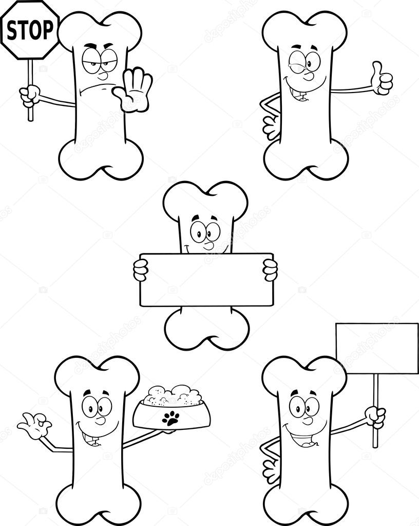 Black And White Funny Bone Cartoon Character 2.Collection Set Stock ...