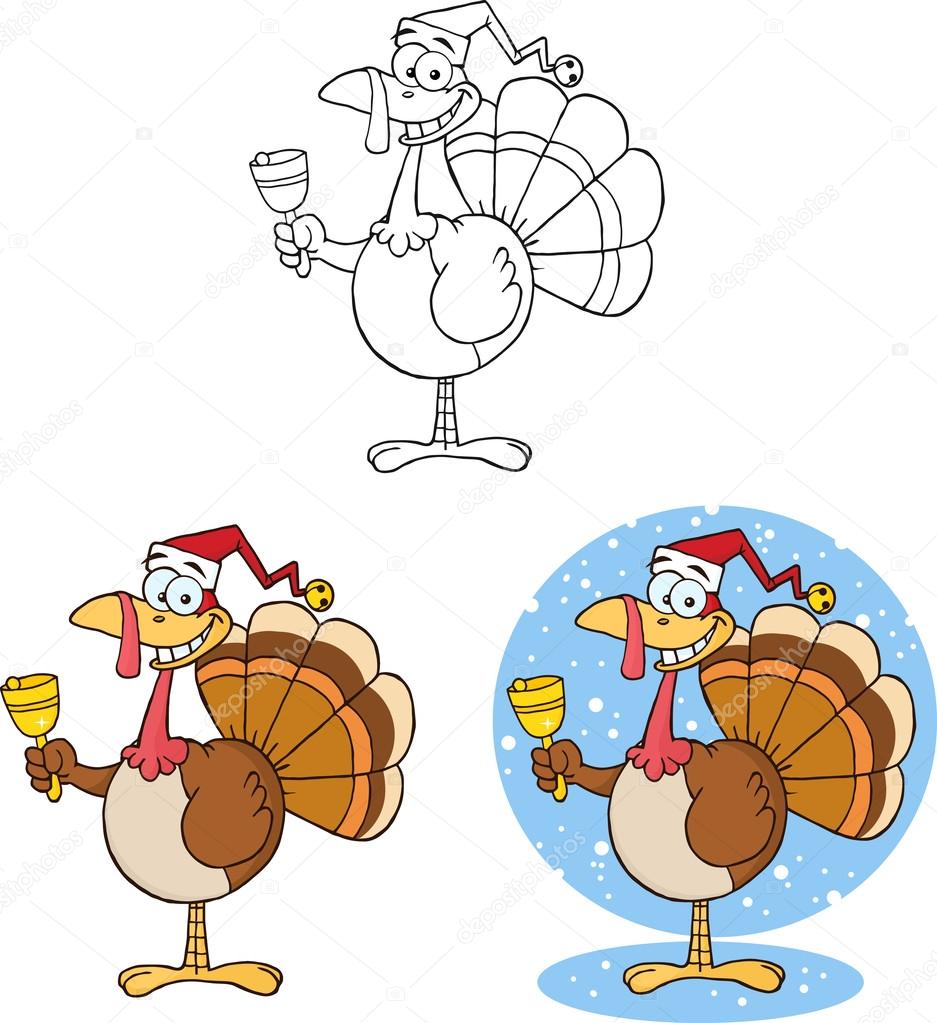 Christmas Turkey Character Ringing A Bell. Stock Illustration by ...