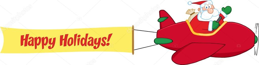 Santa Claus Flying A Plane And Waving Stock Vector Image by ©HitToon ...