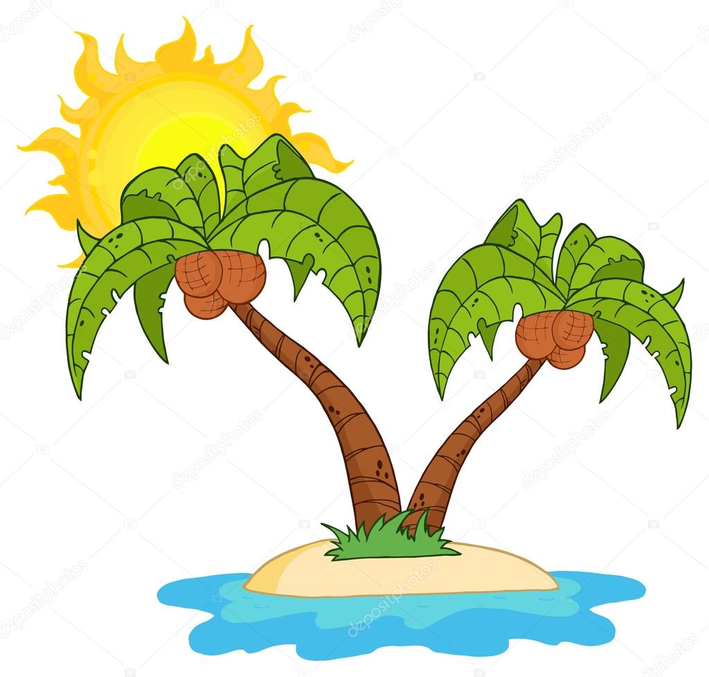 Cartoon Island With Two Palm Stock Vector Image by ©HitToon #61067323