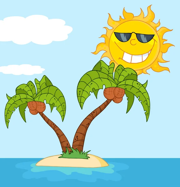 Cartoon Island With Two Palm Stock Vector Image by ©HitToon #61067323