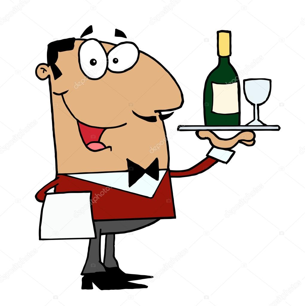 Cartoon Waiter with tray — Stock Vector © HitToon #61070875