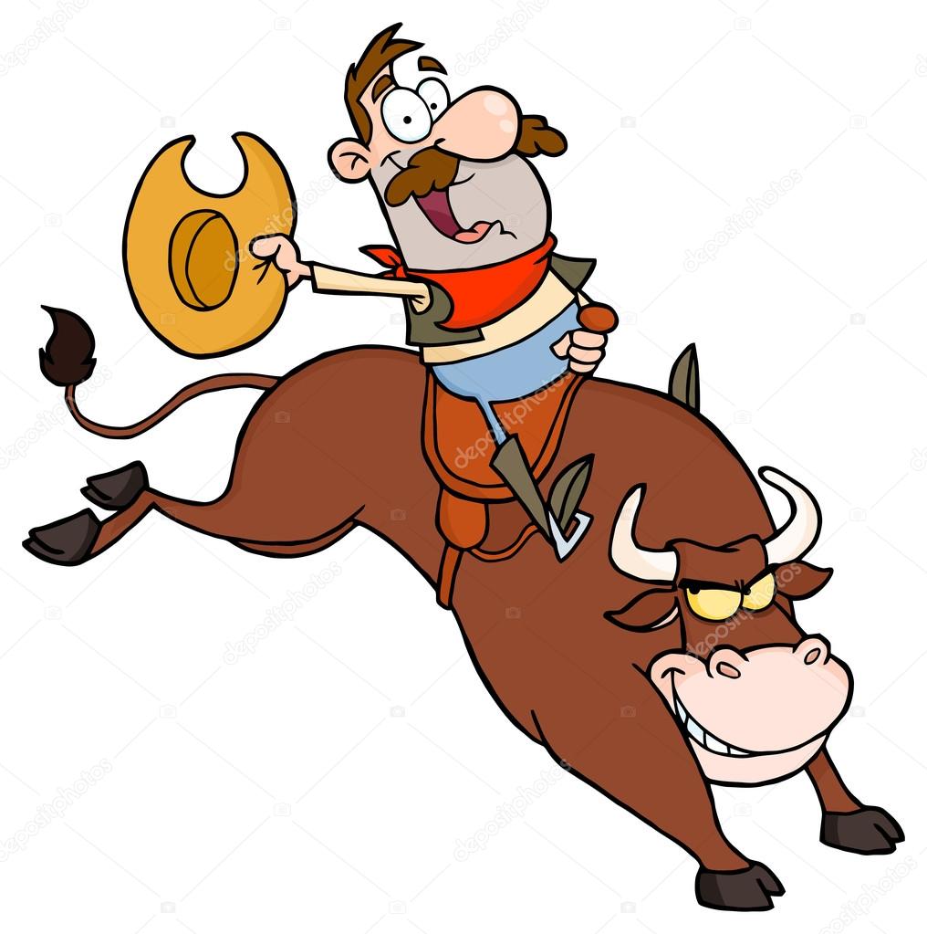 Happy Cowboy Riding Bull In Rodeo. Stock Vector Image by ©HitToon #61073205