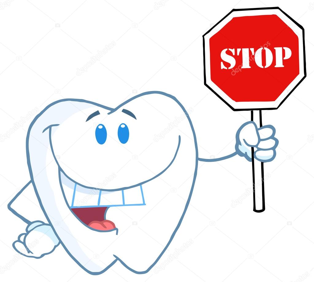 Cartoon tooth with stop sign Stock Vector by ©HitToon 61076177